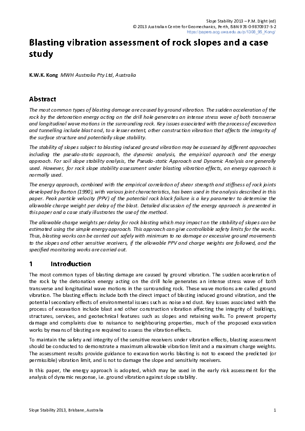 (PDF) Blasting vibration assessment of rock slopes and a case study