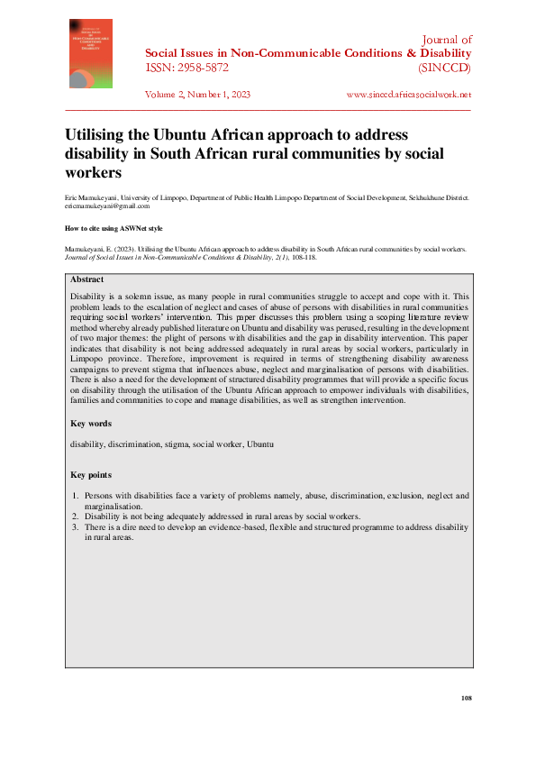 (PDF) Utilising the Ubuntu African approach to address disability in ...
