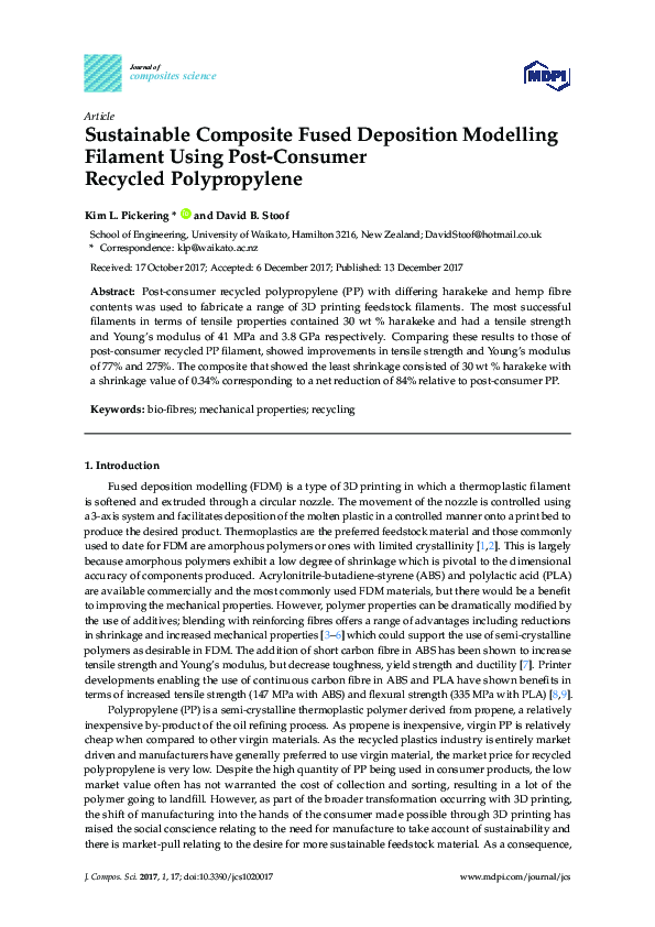 (PDF) Sustainable composite fused deposition modelling filament using recycled pre-consumer ...