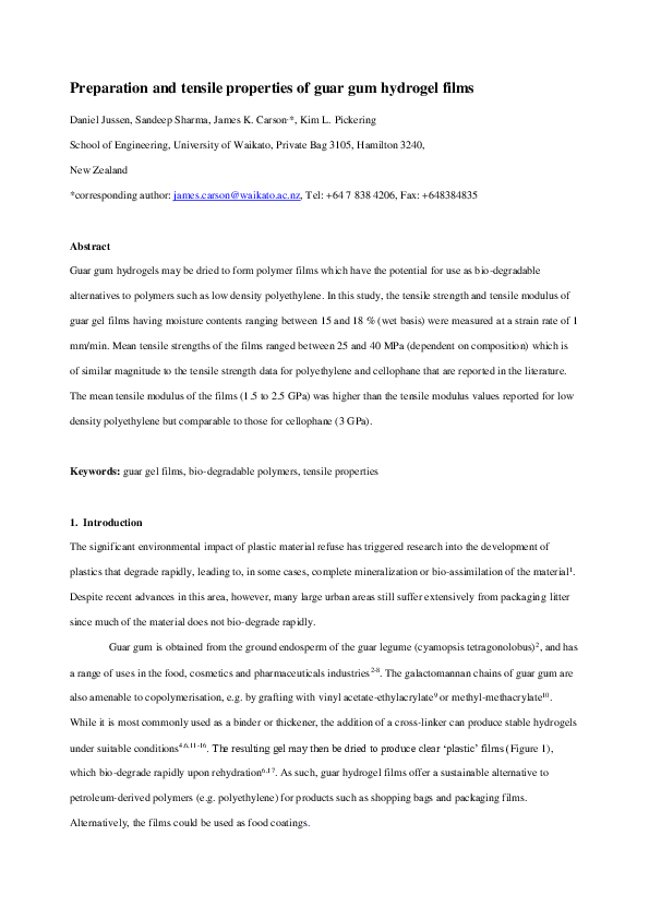 (PDF) Preparation and tensile properties of guar gum hydrogel films ...
