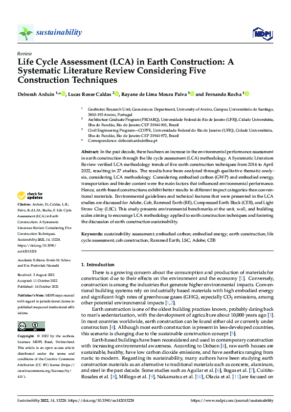 (PDF) Life Cycle Assessment (LCA) in Earth Construction: A Systematic Literature Review ...