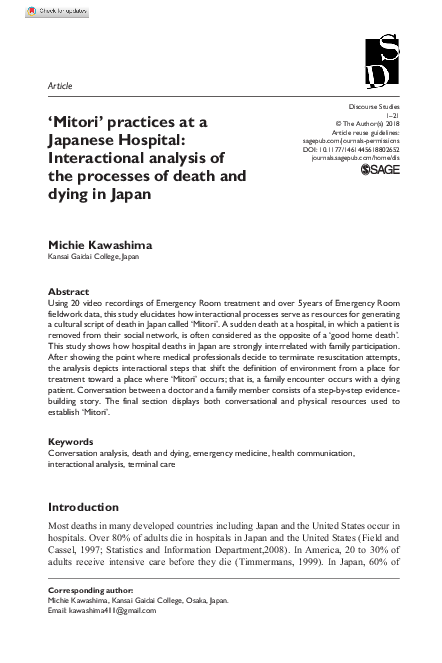 (PDF) ‘Mitori’ practices at a Japanese Hospital: Interactional analysis ...