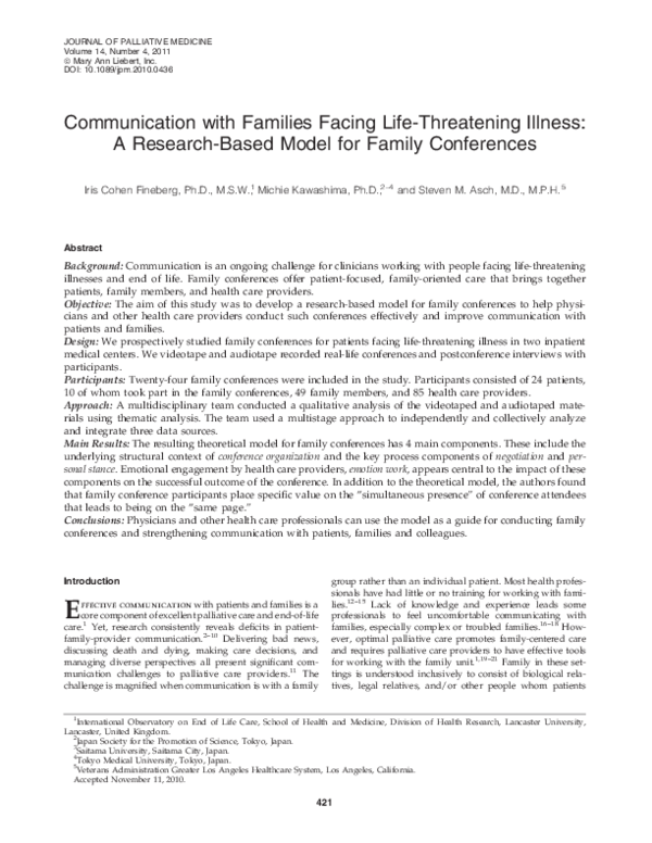 (PDF) Communication with Families Facing Life-Threatening Illness: A ...