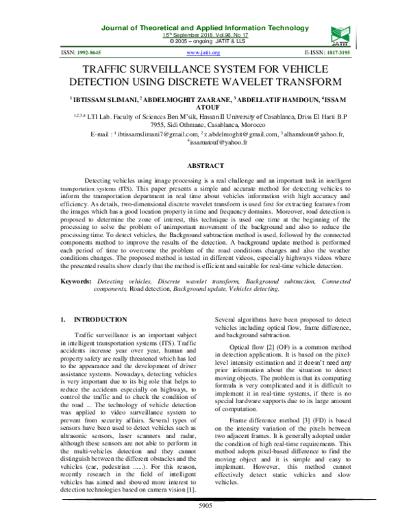 Pdf Traffic Surveillance System For Vehicle Detection Using Discrete Wavelet Transform