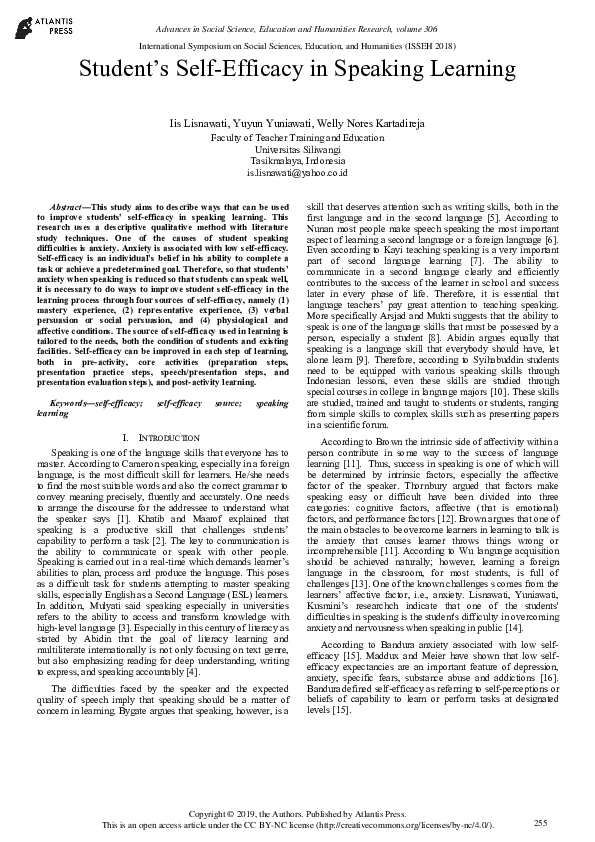 (PDF) Student’s Self-Efficacy in Speaking Learning
