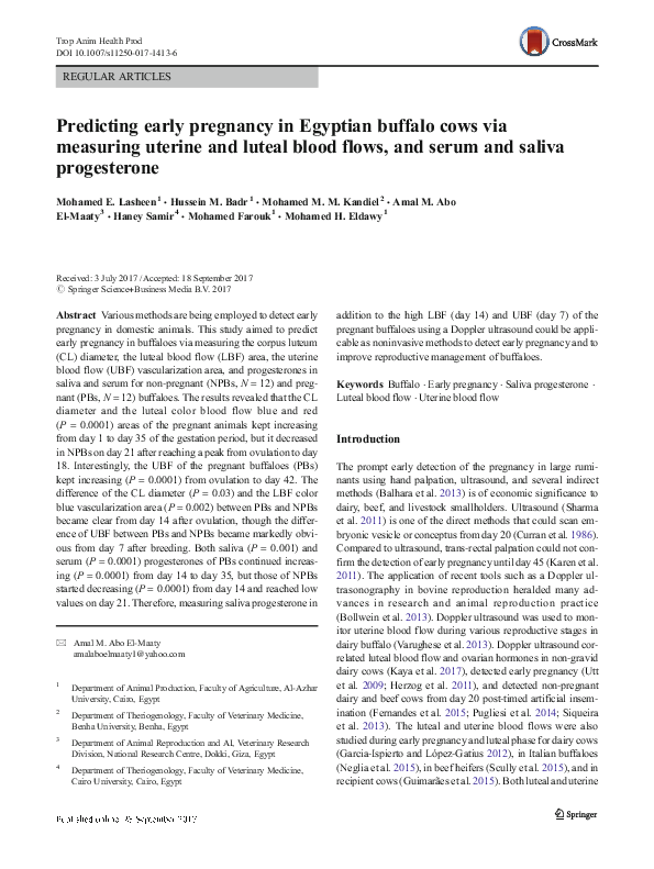 (PDF) Predicting early pregnancy in Egyptian buffalo cows via measuring ...