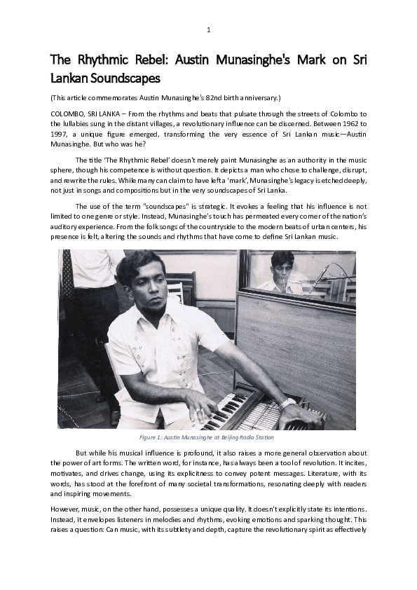 (PDF) The Rhythmic Rebel: Austin Munasinghe's Mark on Sri Lankan ...