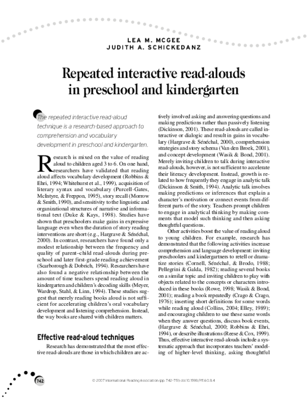 (PDF) Repeated Interactive Read-Alouds in Preschool and Kindergarten