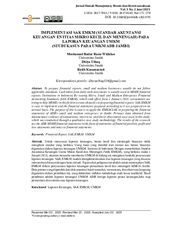 (PDF) Implementasi Sak Emkm (Standar Akuntansi Keuangan Entitas Mikro Kecil Dan Menengah) Pada ...
