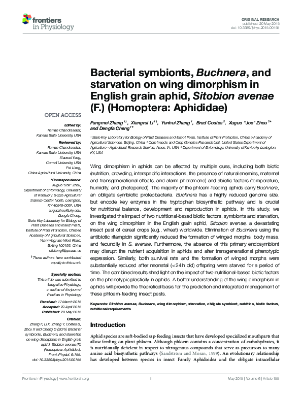 (PDF) Bacterial symbionts, Buchnera, and starvation on wing dimorphism ...
