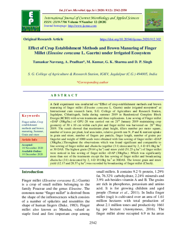 (PDF) Effect of Crop Establishment Methods and Brown Manuring of Finger ...