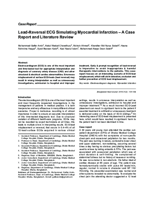 (PDF) Lead-Reversal ECG Simulating Myocardial Infarction A Case Report ...