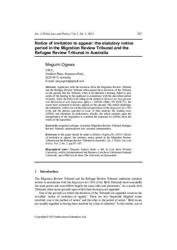 (PDF) Notice of invitation to appear: the statutory notice period in ...