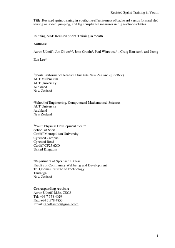 (PDF) Resisted Sprint Training in Youth: The Effectiveness of Backward ...
