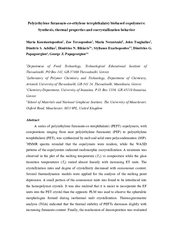 (DOC) Poly(ethylene furanoate- co -ethylene terephthalate) biobased ...