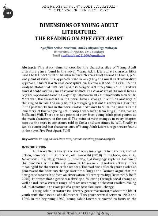 (PDF) Dimensions of Young Adult Literature: The Reading on Five Feet Apart