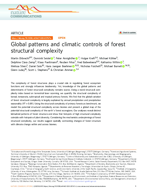 Pdf Global Patterns And Climatic Controls Of Forest Structural Complexity