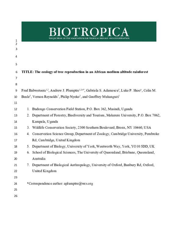 (DOC) The ecology of tree reproduction in an African medium altitude ...