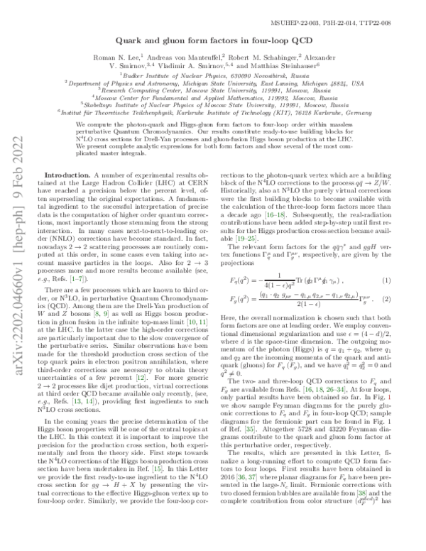 (PDF) Quark and Gluon Form Factors in Four-Loop QCD