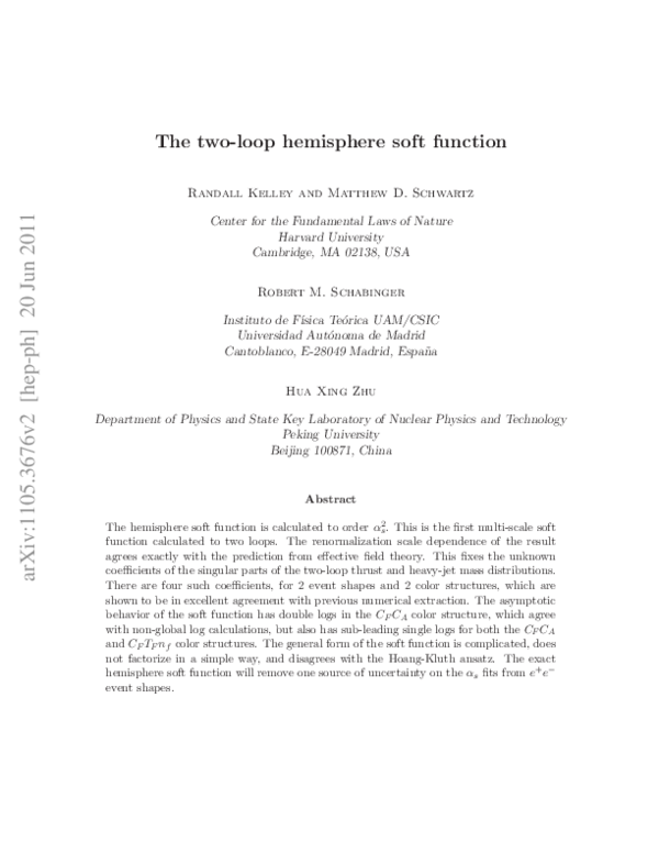 (PDF) The two-loop hemisphere soft function | Robert Schabinger - Academia.edu