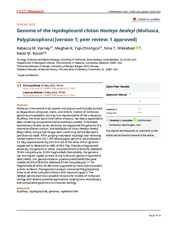 (PDF) Genome of the lepidopleurid chiton Hanleya hanleyi (Mollusca ...