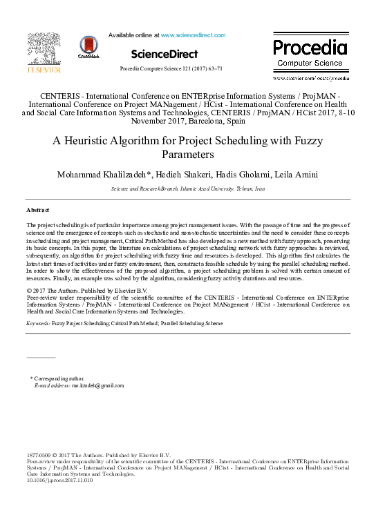 (PDF) A heuristic algorithm for project scheduling with splitting allowed