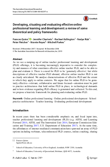 (PDF) Developing, situating and evaluating effective online professional learning and ...