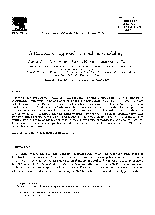 (PDF) A tabu search approach to machine scheduling | Vicente Valls Verdejo - Academia.edu
