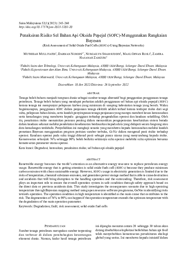 (PDF) Penaksiran Risiko Sel Bahan Api Oksida Pepejal (SOFC)-Menggunakan ...