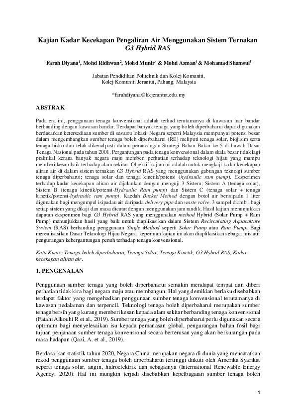 (PDF) Kajian Kadar Kecekapan Pengaliran Air Menggunakan Sistem Ternakan ...