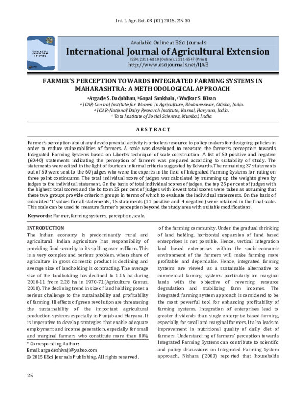 (PDF) Farmer's Perception Towards Integrated Farming Systems in Maharashtra: A Methodological ...