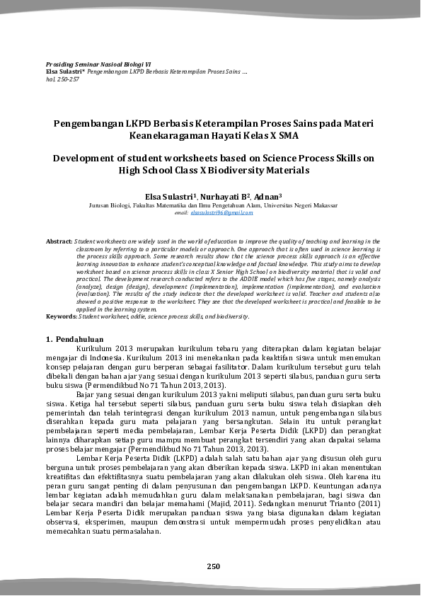 (PDF) Pengembangan LKPD Berbasis Keterampilan Proses Sains pada Materi Keanekaragaman Hayati ...