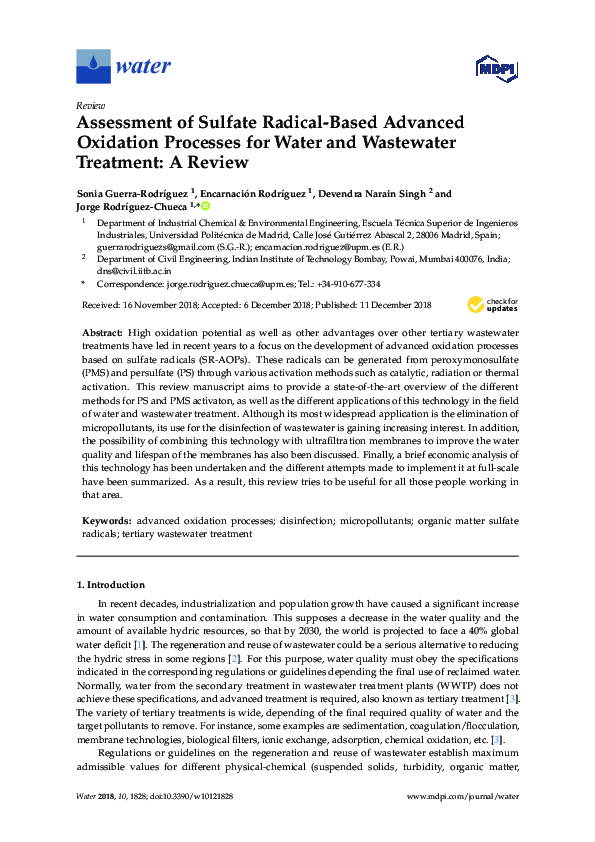 (PDF) Assessment of Sulfate Radical-Based Advanced Oxidation Processes ...