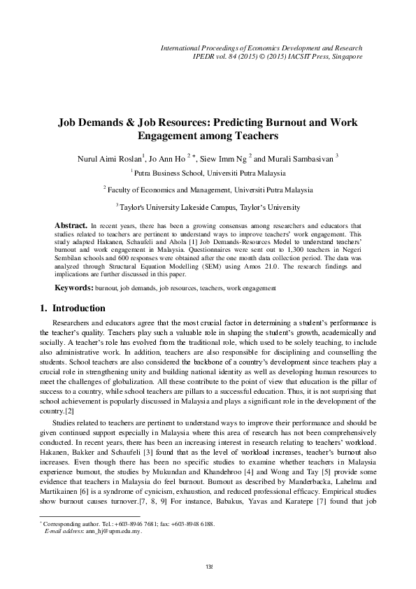 (PDF) Job Demands & Job Resources: Predicting Burnout and Work ...