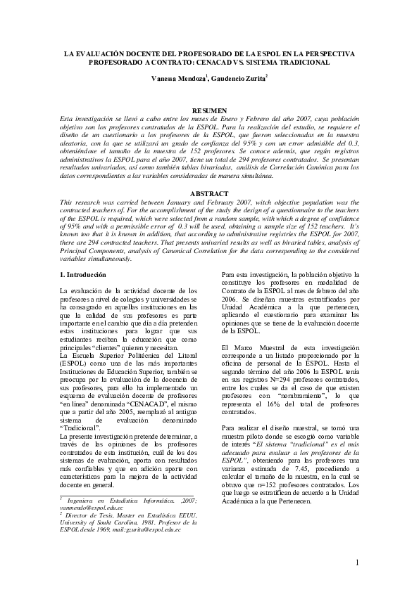 (PDF) La Evaluación Docente Del Profesorado De La Espol En La ...