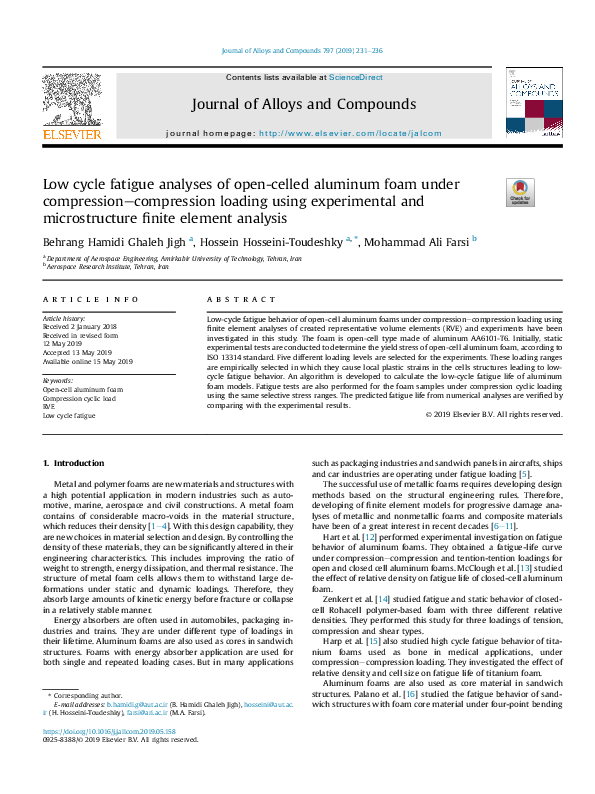 (PDF) Low cycle fatigue analyses of open-celled aluminum foam under compression–compression ...