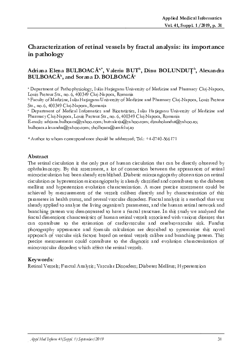 (PDF) Characterization of retinal vessels by fractal analysis: its importance in pathology