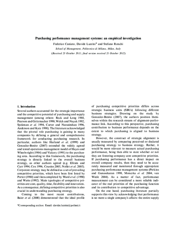 (PDF) Purchasing performance management systems: an empirical investigation