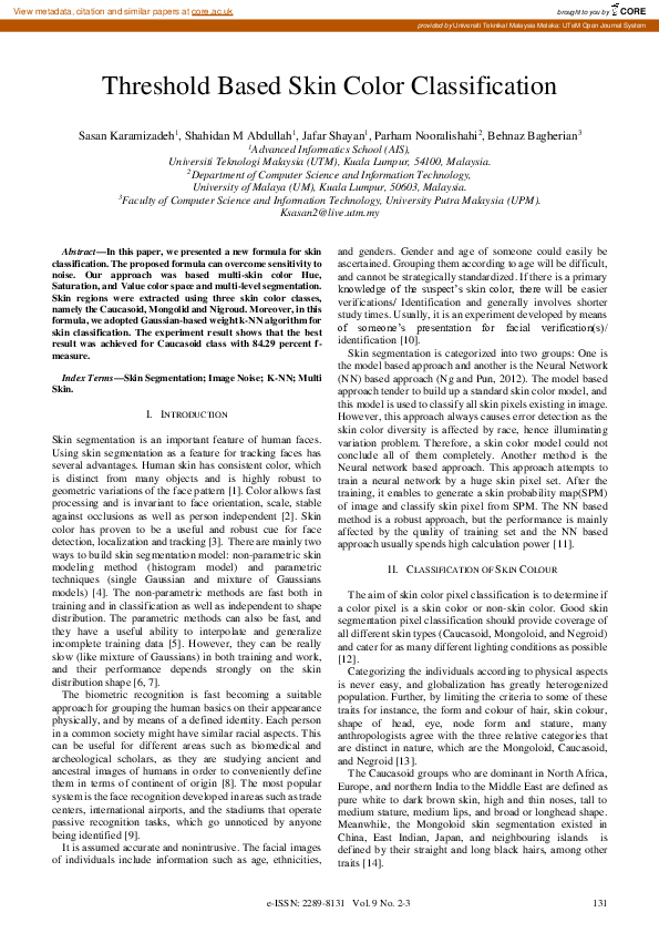 (PDF) Threshold based skin color classification