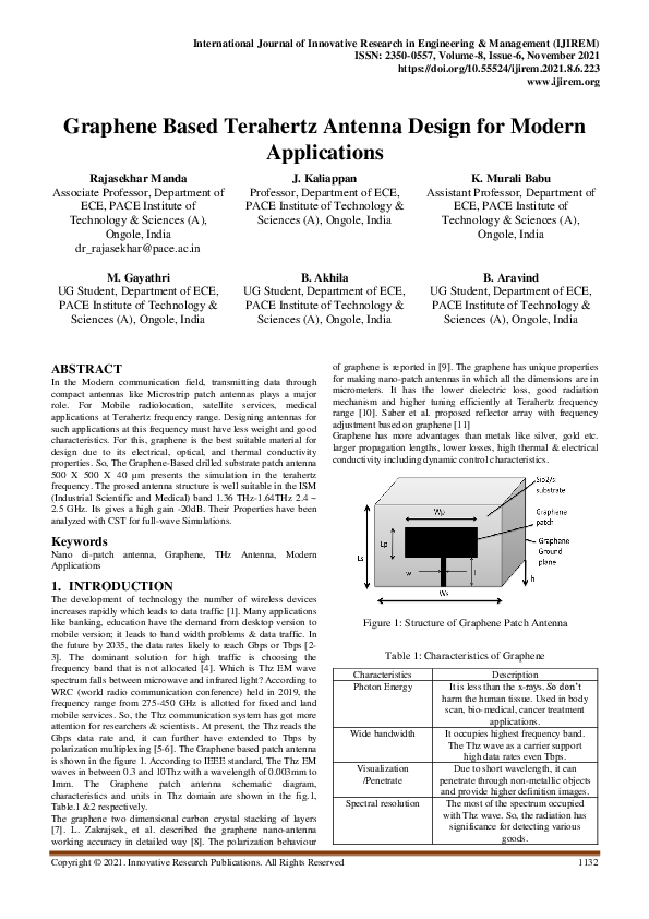 (PDF) Graphene Based Terahertz Antenna Design for Modern Applications