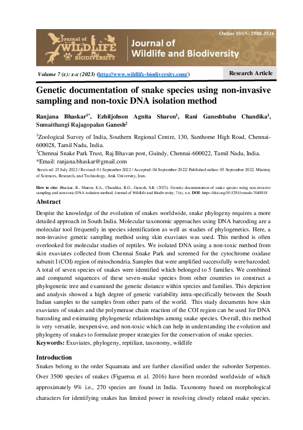 (PDF) Genetic documentation of snake species using non-invasive ...