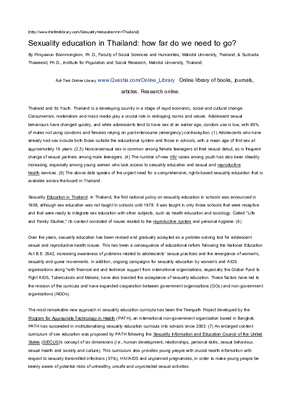 Pdf Sexuality Education In Thailand How Far Do We Need To Go