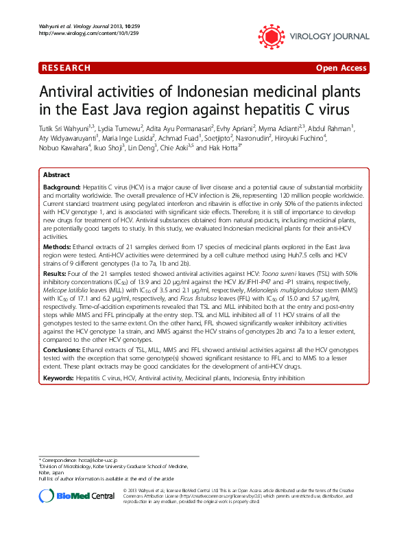 (PDF) Antiviral activities of Indonesian medicinal plants in the East ...