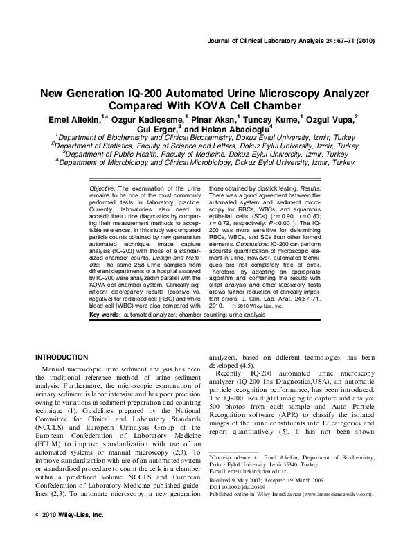 (PDF) New generation IQ-200 automated urine microscopy analyzer ...