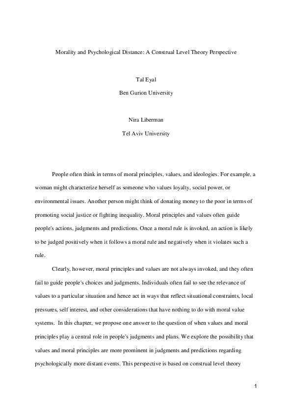 (PDF) Morality and psychological distance: A construal level theory ...