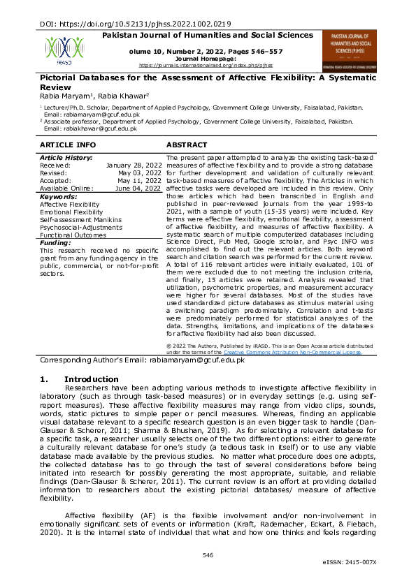 Pictorial Databases For The Assessment Of Affective Flexibility A