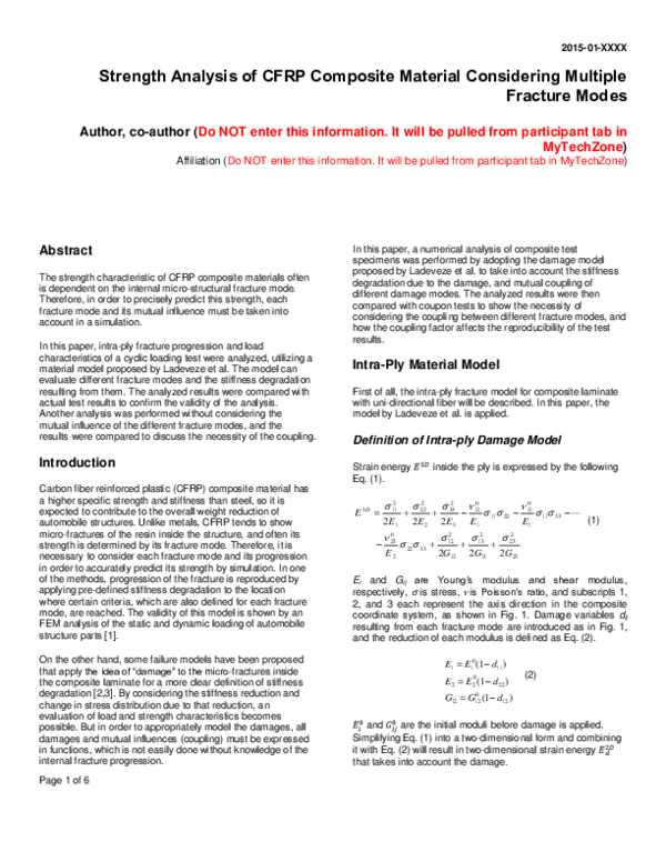 (PDF) Strength Analysis of CFRP Composite Material Considering Multiple Fracture Modes