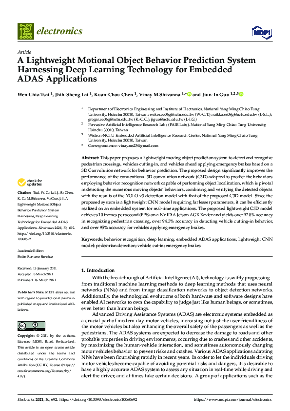 Pdf A Lightweight Motional Object Behavior Prediction System Harnessing Deep Learning