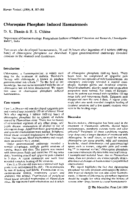 (PDF) Chloroquine Phosphate Induced Haematemesis | Drrajoo Singh ...