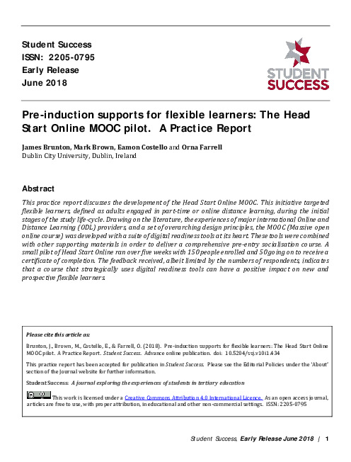 (PDF) Pre-induction supports for flexible learners: the headstart online MOOC pilot. A practice ...